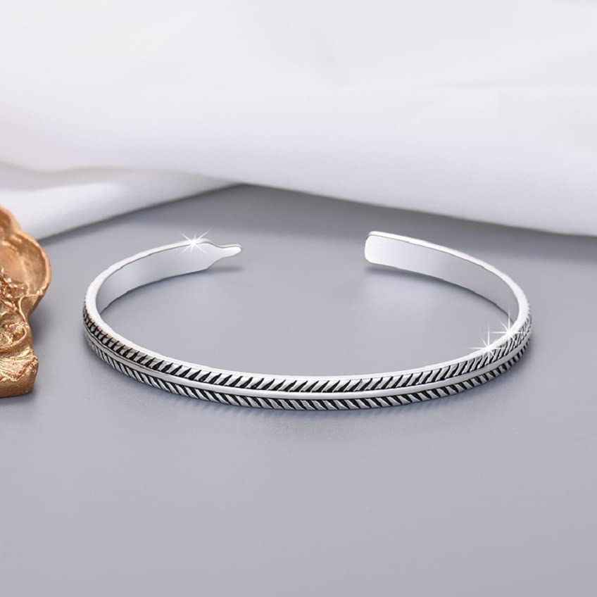Jeolory Shiny Cute 925 Silver Plated Simple C-Shape Feather Open Cuff Adjustable Wrist Bracelet Bangle Fashion Jewelry (Silver)