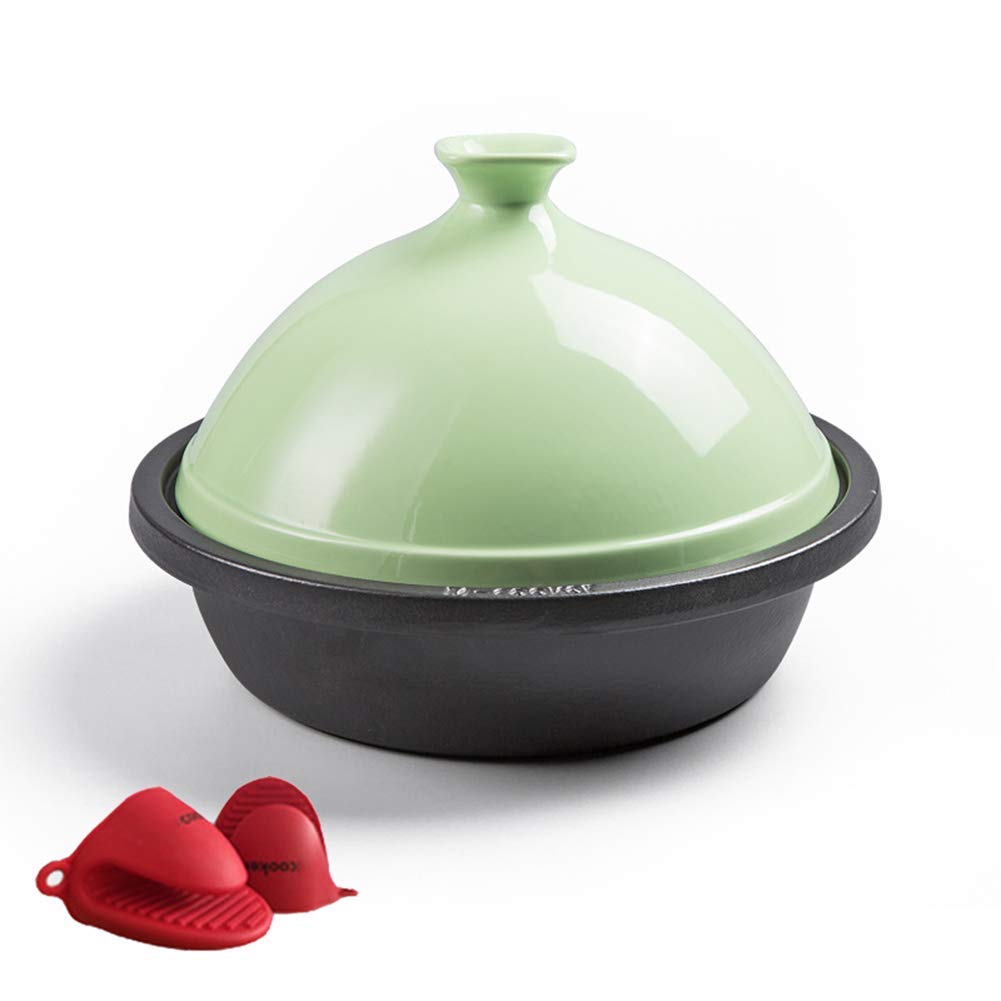 JINXIU Casserole 30Cm Tajine Cooking Pot, Cast Iron Tagine Pot Cooking Pot for Cooking and Stew Casserole Slow Cooker Lead Free - Best Gift (Color : Green)