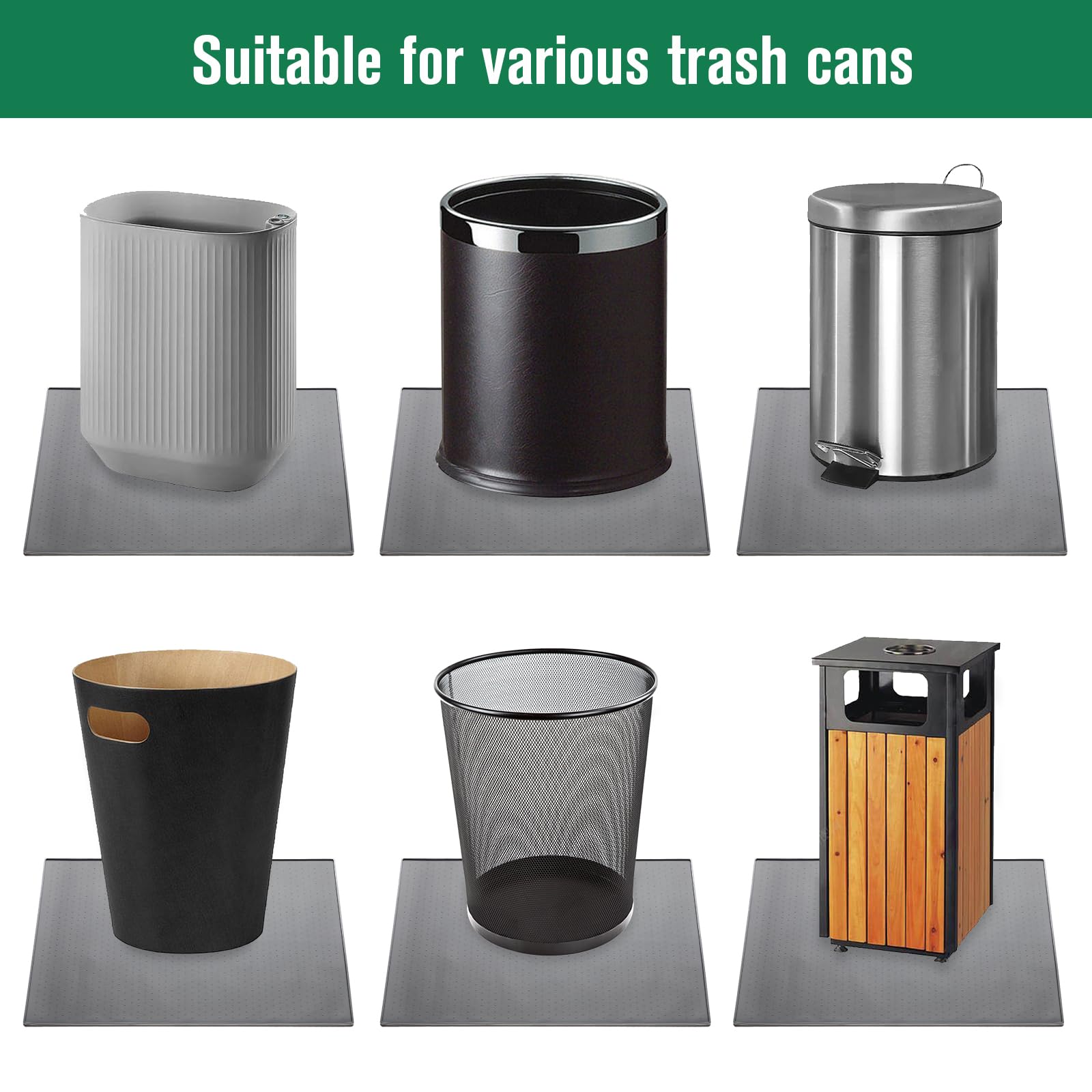 OBKING Trash Can Mat, with Non-Slip Particles to Prevent Trash Can Movement and Protect Floors, Raised Edges to Prevent Spills, Suitable for Kitchen, Living Room, Bedroom(11.8"x18.9")