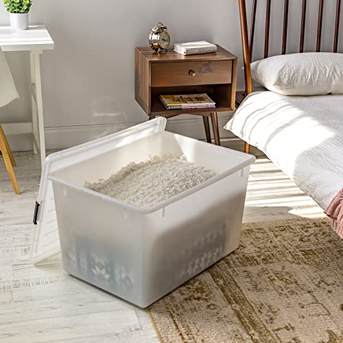 IRIS USA 132 Quart/36 Gal. Stackable Plastic Storage Bins with Lids and Latching Buckles, 3 Pack - Pearl, Containers with Lids, Durable Nestable Closet, Garage, Totes, Tubs Boxes Organizing