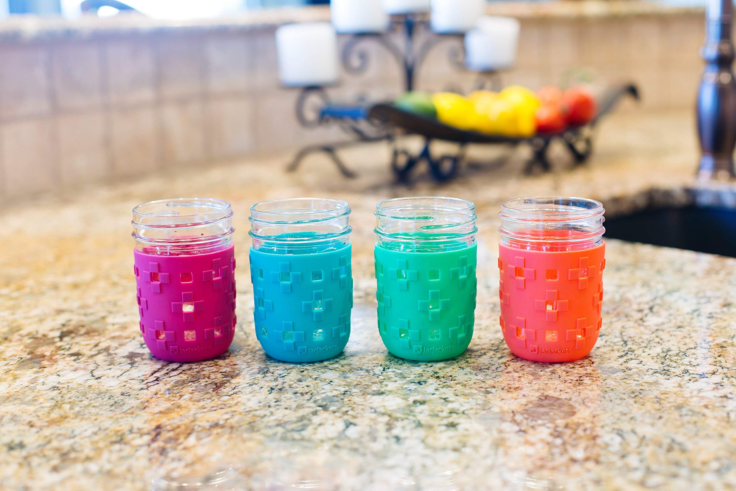 JarJackets Silicone Mason Jar Protector Sleeve - Fits 8oz REGULAR mouth Jelly Jars (4, Multicolor)
