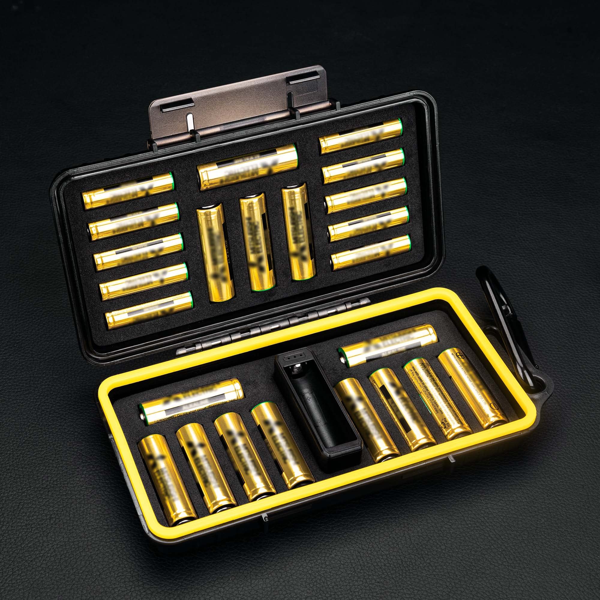 KIWIFOTOS AA AAA Battery Storage Case Holder with Detachable Battery Tester Checker, Hard Shell Battery Organizer Container for 14 Double A & 10 Triple A Battery, Water-Resistant and Shockproof