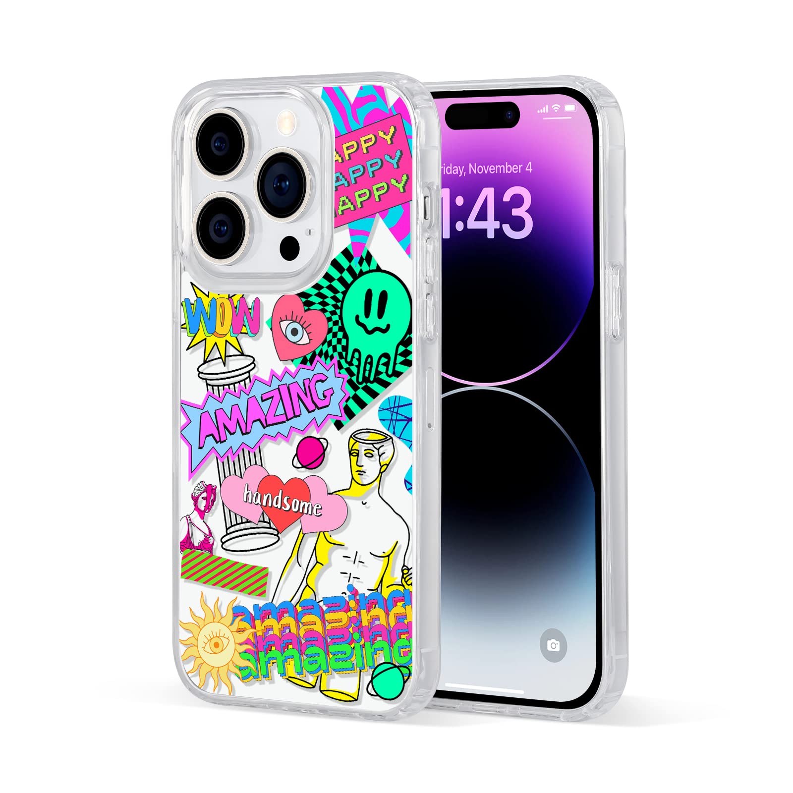 KRKC Compatible with iPhone 14 Pro Max Case, Clear Phone Case Cover with TPU Bumper Full Protecttion and Silm PC Hard Back, Aesthetics Designed for iPhone 14 Pro Max 6.7", (Street Graffiti)