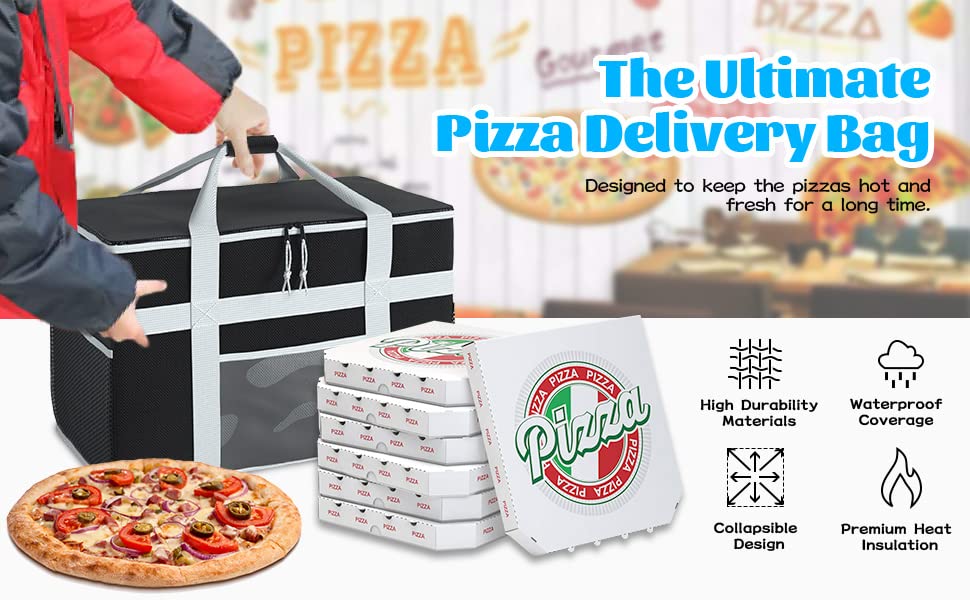 LIQING Insulated Delivery Bag - Pizza Delivery Bag | Great for Uber Eats, Instacart, Doordash, Grubhub, Postmates, Restaurant, Catering, Grocery Shipping