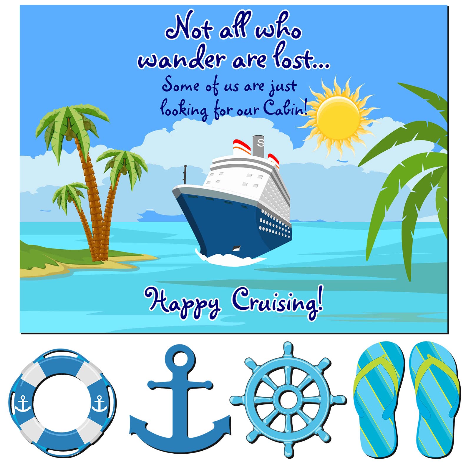 Kanayu 6 Pcs Cruise Door Decorations Cabin Cruise Door Magnets Flip Flop Anchor Cruise Door Decor Ship Steering Wheel Life Preserver Ring Car Fridge Magnet Decal for Door(Summer, Classic Style)