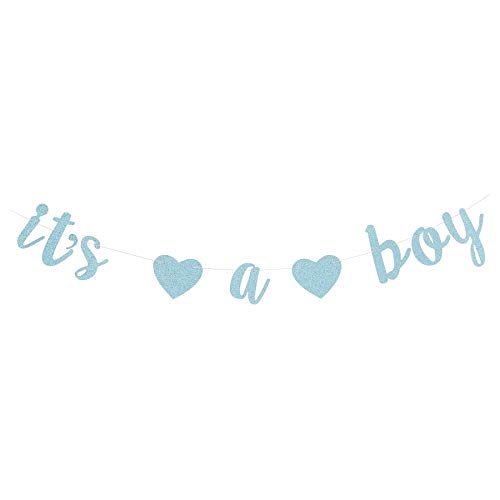It's a Boy Banner Baby Shower Bunting Gender Reveal Party Decoration Supplies - Glitter Blue