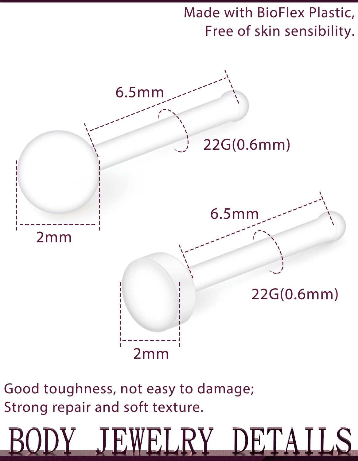 Jenxnjsjo Clear Nose Studs Rings Plastic Silicone Rubber Piercing Retainer 20g Invisible Cover for Women Men Work Surgery