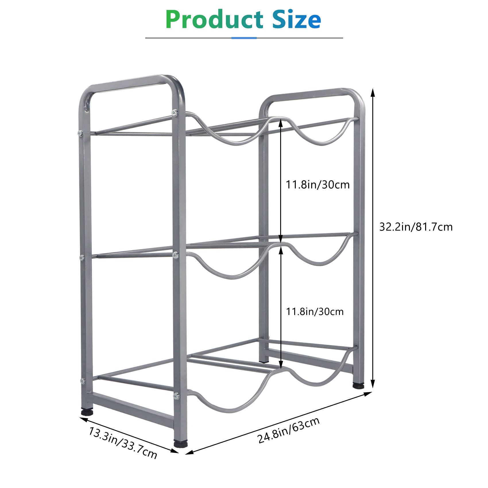 Iococee 5 Gallon Water Bottle Holder, Water jug Holder Rack 3-Tier, Water Cooler Jug Rack for 6 Bottles, 5 Gallon Water Bottle Storage Rack Heavy Duty, with Floor Protection for Home, Office