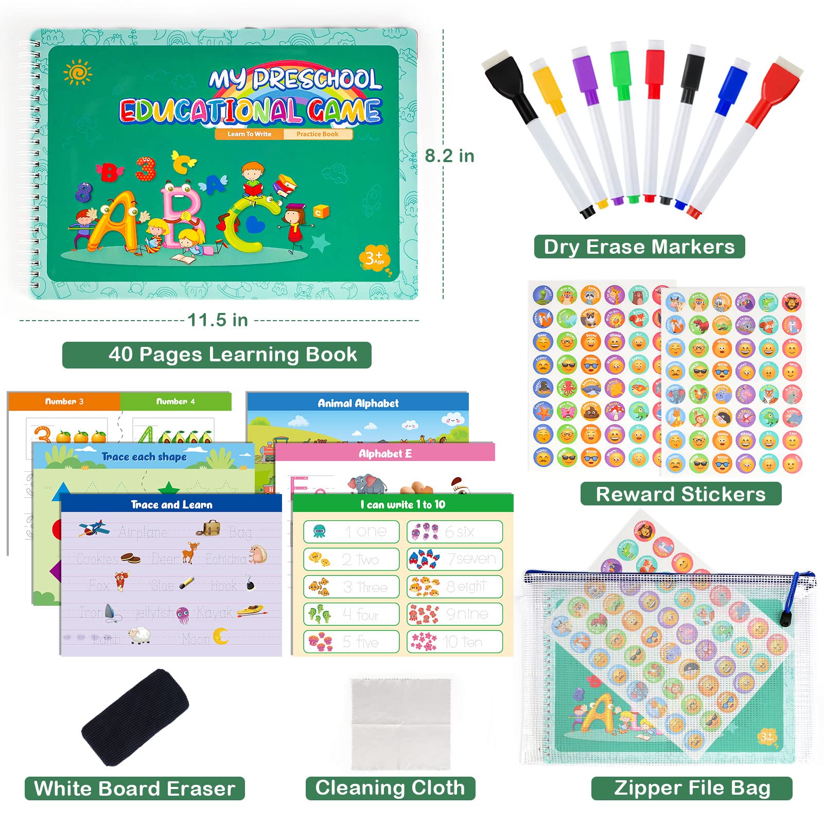 Joyreal Handwriting Practice Tracing Book for Kids, 40 Pages Preschool Learning Activities Autism ToddlersTracing Writingbook Letters Number Shapes Animal Workbook