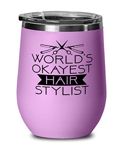 Hair Stylist Wine Glass, Light Purple Wine Tumbler, Hair Stylist Stainless Steel Insulated Lid Wine Glass Mug Cup Present Idea