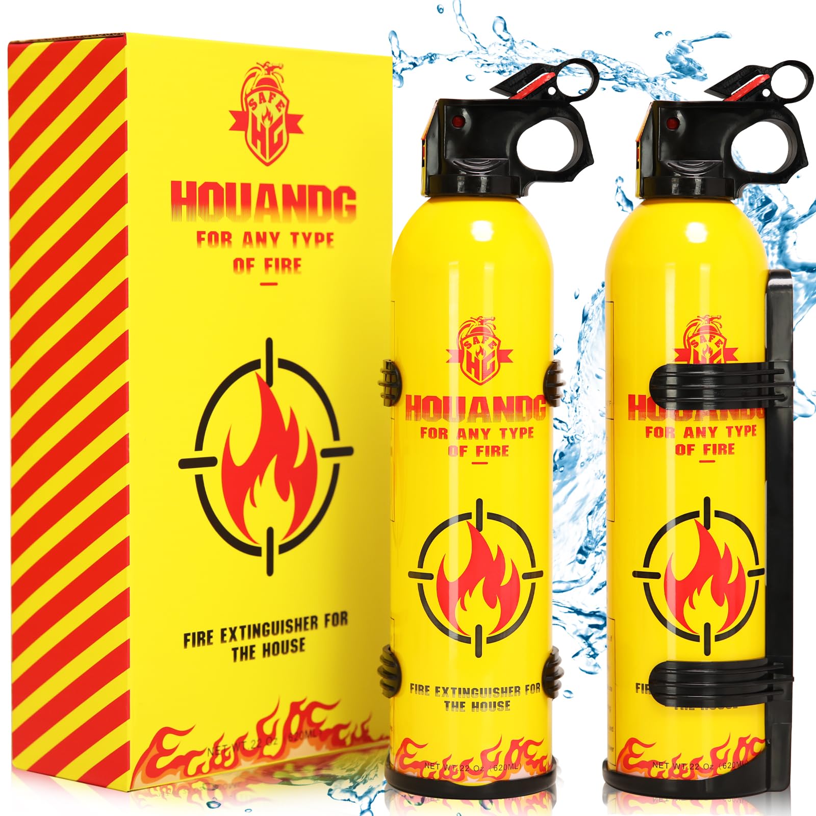 Houandg Water-Based Fire Extinguisher- 2 Pack Portable Solution for All Fire Types in Homes, Vehicles, Kitchens - Prevents Re-Ignition
