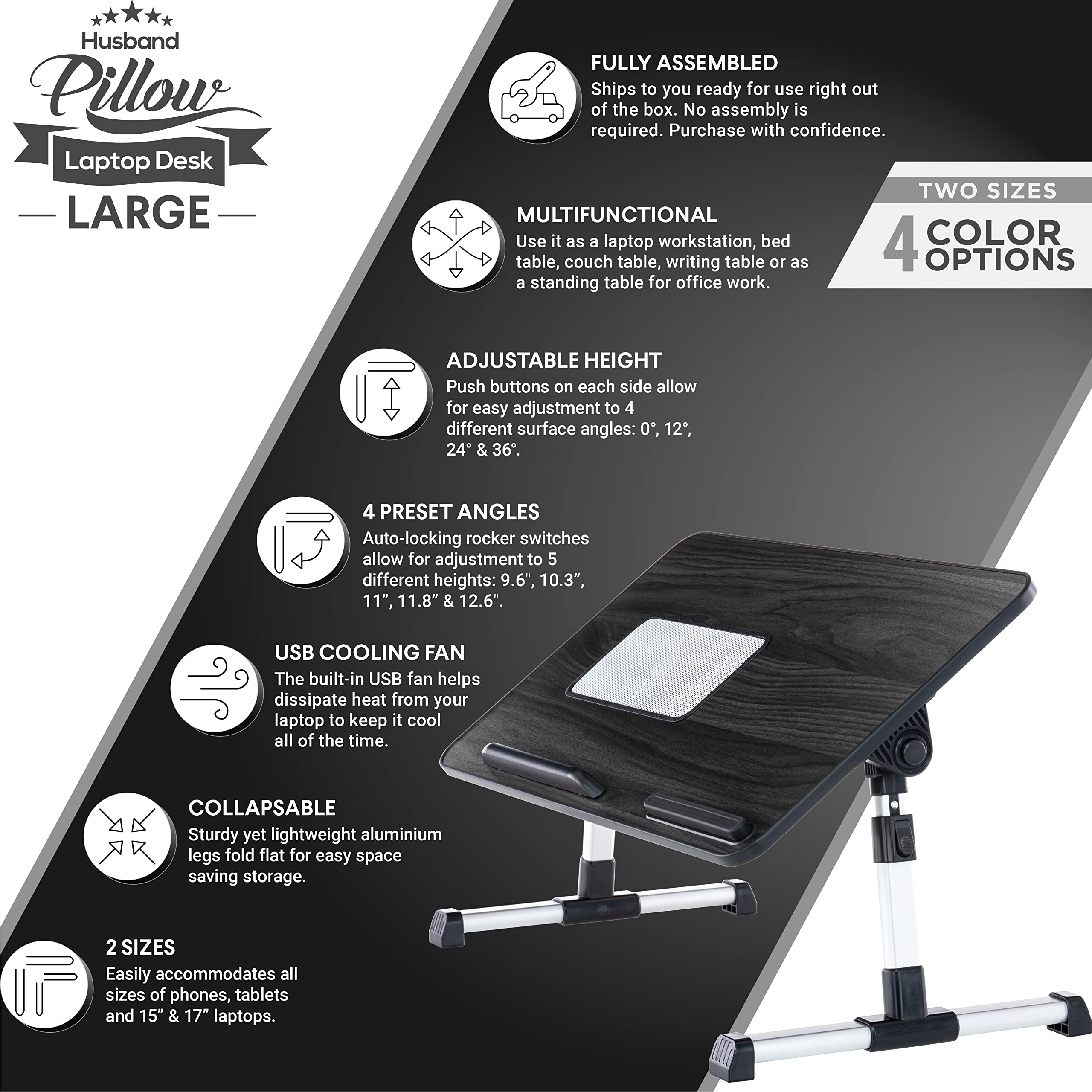 Husband Pillow Combo - Backrest Pillow with Arms : XXL Tan & Lap Desk Bed Tray : Grey - Memory Foam Reading Pillows for Bed w/Removable Neck Roll & Laptop Bed Tray Table