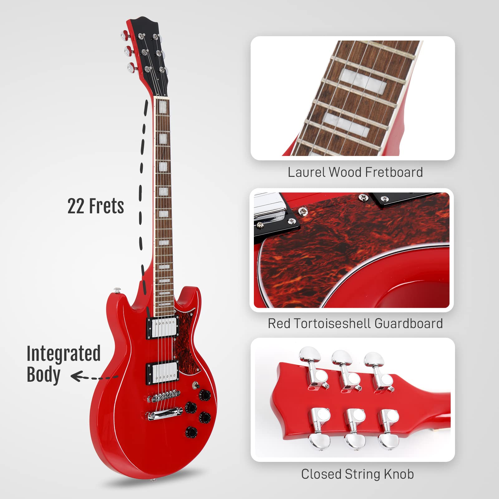Ktaxon 39" Solid-Body Electric Guitar, 6 String Full Size GIZ102 H-H Pickups Jazz Electric Guitars Kit for Beginner Starter with Gig Bag, Cable, Shoulder Strap, Plectrum (Red)