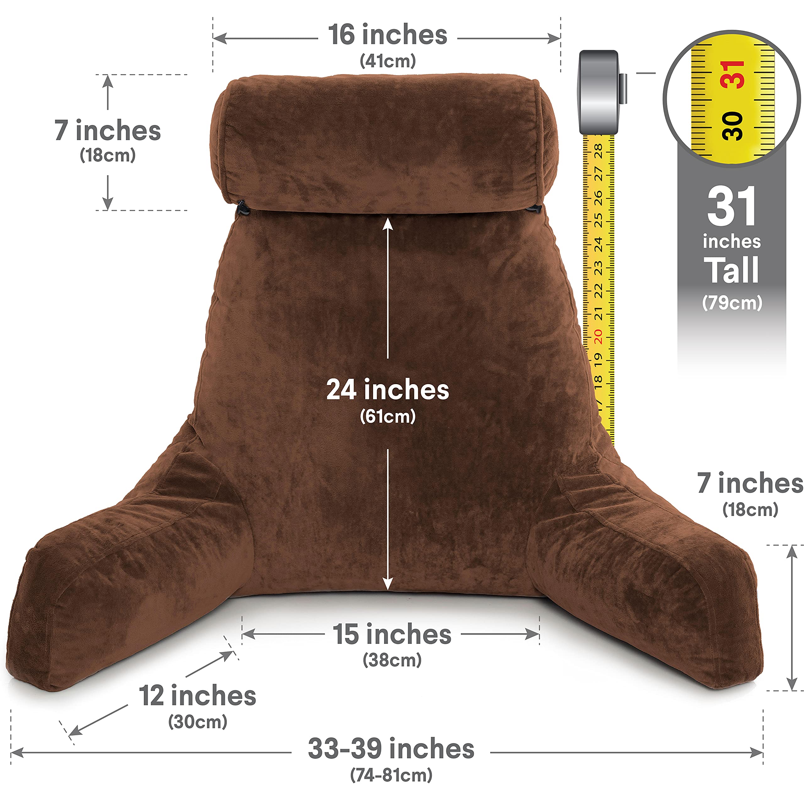 Husband Pillow Combo - Backrest Pillow with Arms : XXL Chocolate & Lap Desk Bed Tray : Grey - Memory Foam Reading Pillows for Bed w/Removable Neck Roll & Laptop Bed Tray Table