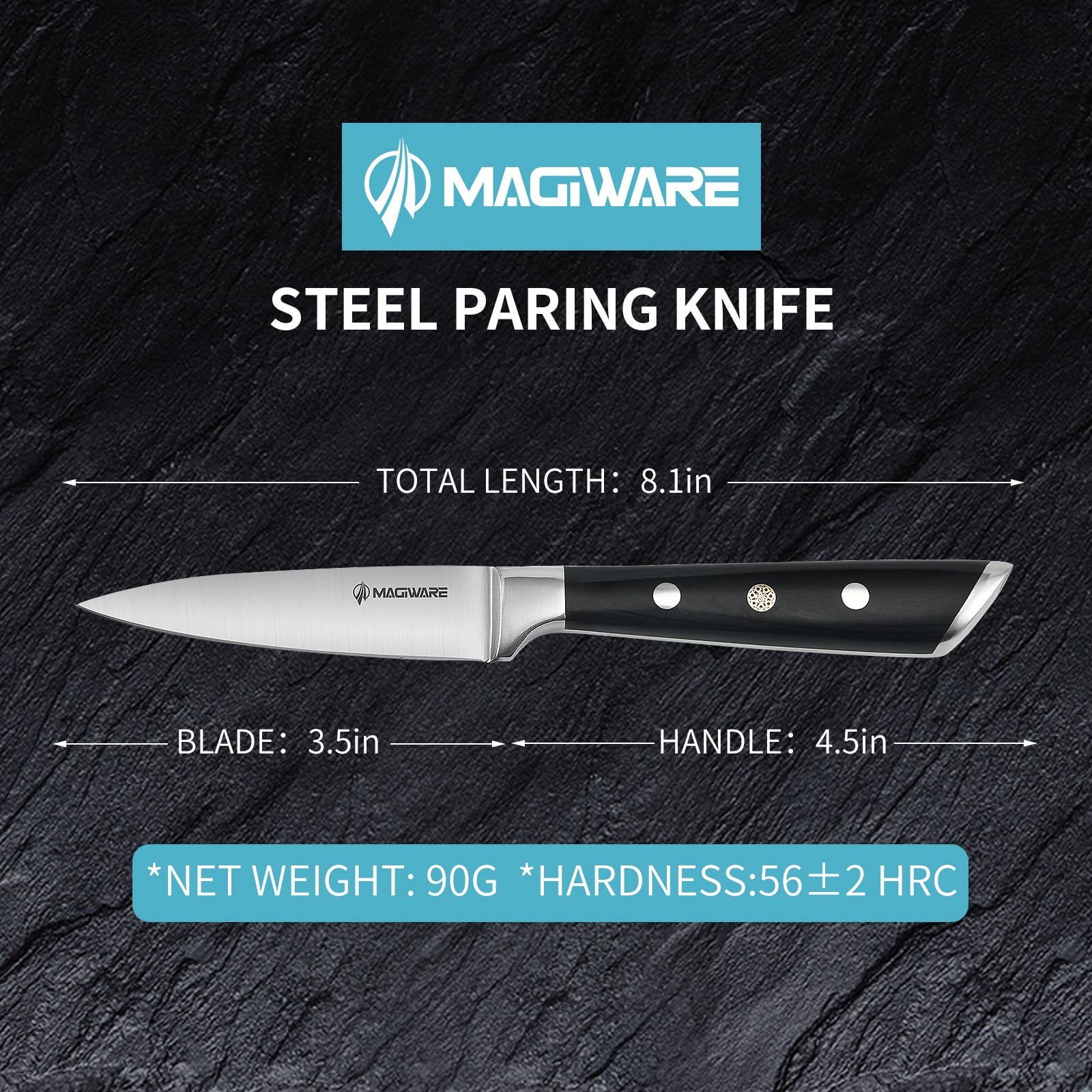 Magiware Paring Knife, 3.5 Inch Ultra Sharp Small Kitchen Knife, Forged German High-Carbon Steel with Ergonomic Wooden Handle