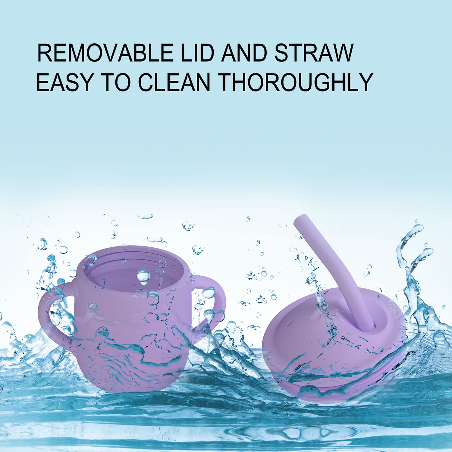 Linshuma Silicone Baby Training Cup, Toddler Straw Sippy Cup, Kids trainer Cup Spill & Non-Slip with 2 Handles BPA Free, Open Cup for 6 months+ Babies Cute 150ML Purple