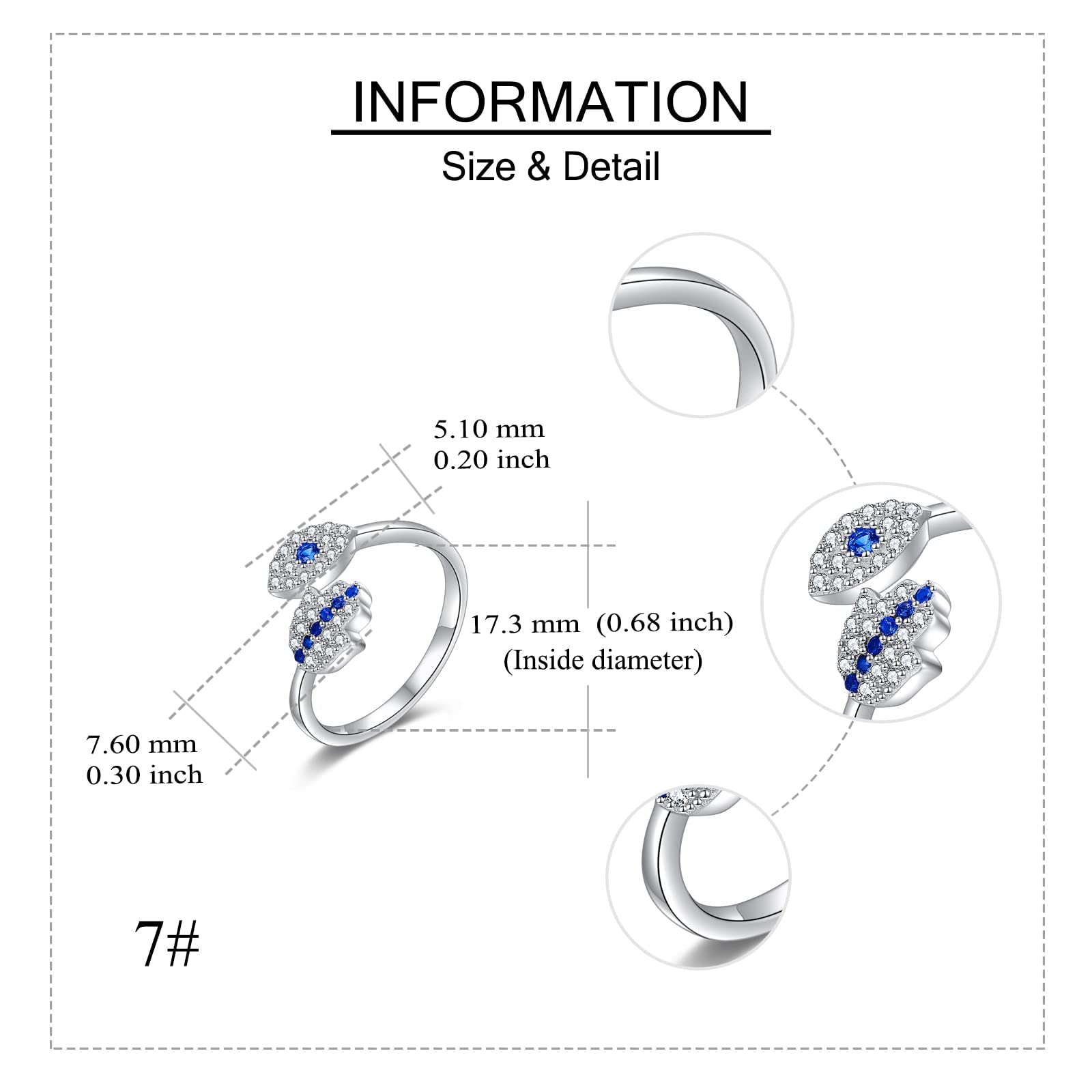 HUKKUN Evil Eye Rings for Women 925 Sterling Silver Cute Adjustable Stacking Ring Hamsa Hand Jewelry Delicate Blue Third Eye Jewelry Gift for Best Friend/Daughter