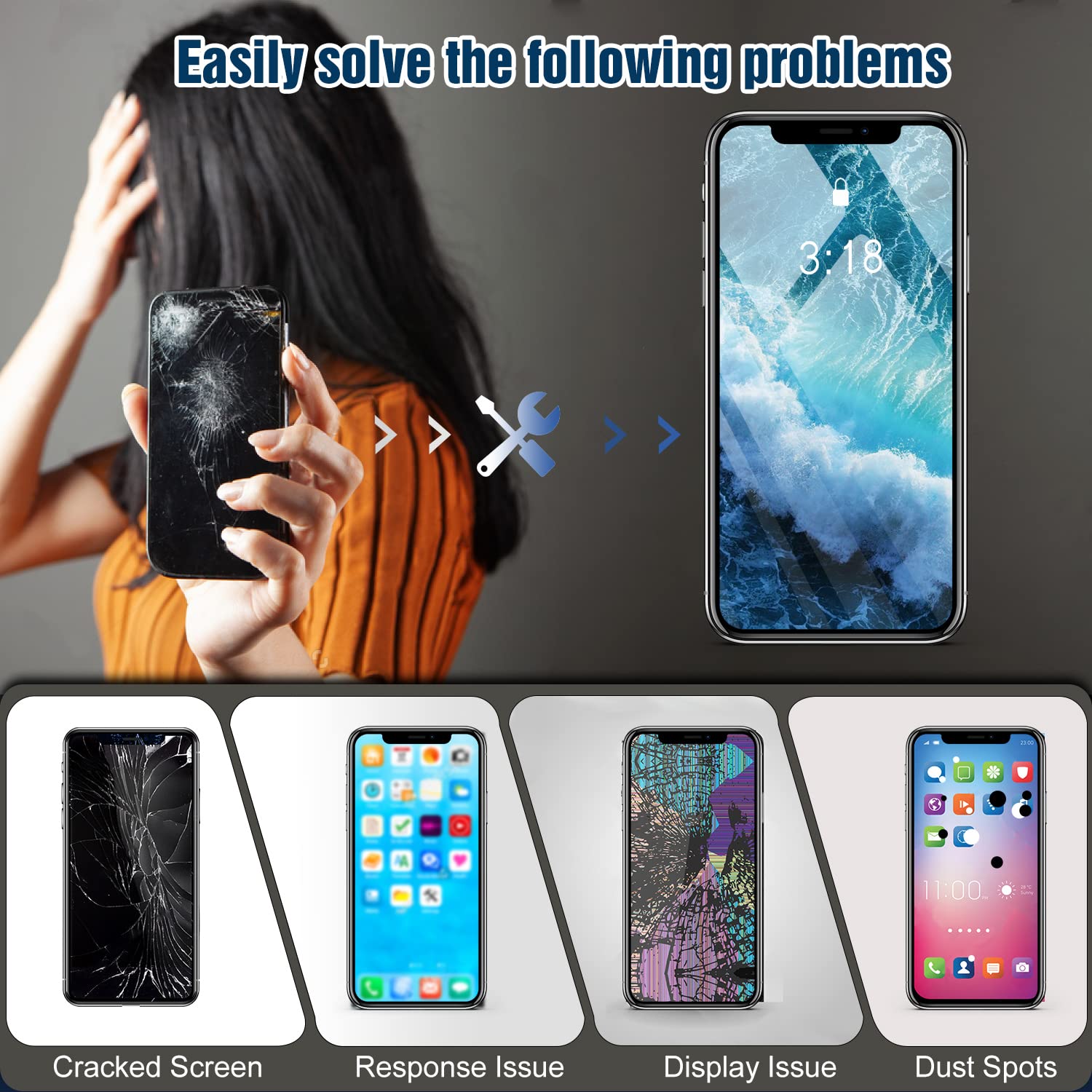 Keytas for iPhone 11 Screen Replacement Kit 6.1 Inch LCD for iPhone 11 3D Display Touch Screen Digitizer Full Assembly with Tools Kit+ Screen Tempered Protector+ Waterproof Frame Adhesive.