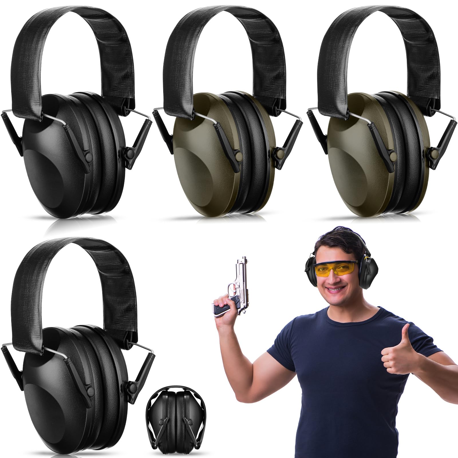 Jerify 4 Pack Hearing Protection Ear Muffs for Noise Reduction, Compact Folding Slim Noise Canceling Ear Protection Headphones for Shooting Gun Range, Construction, Mowing, Woodwork
