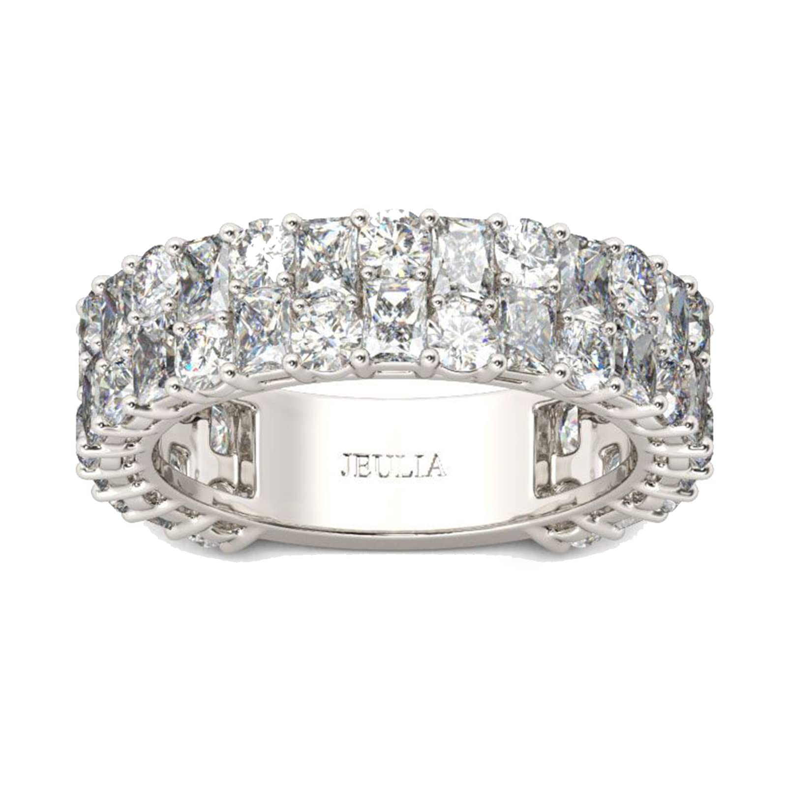 Jeulia Round Cut Sterling Silver Eternity Ring for Women All-Around Band Stacking Ring Set Diamond Engagement Wedding Band Ring with Jewelry Gift Box (White, 7)