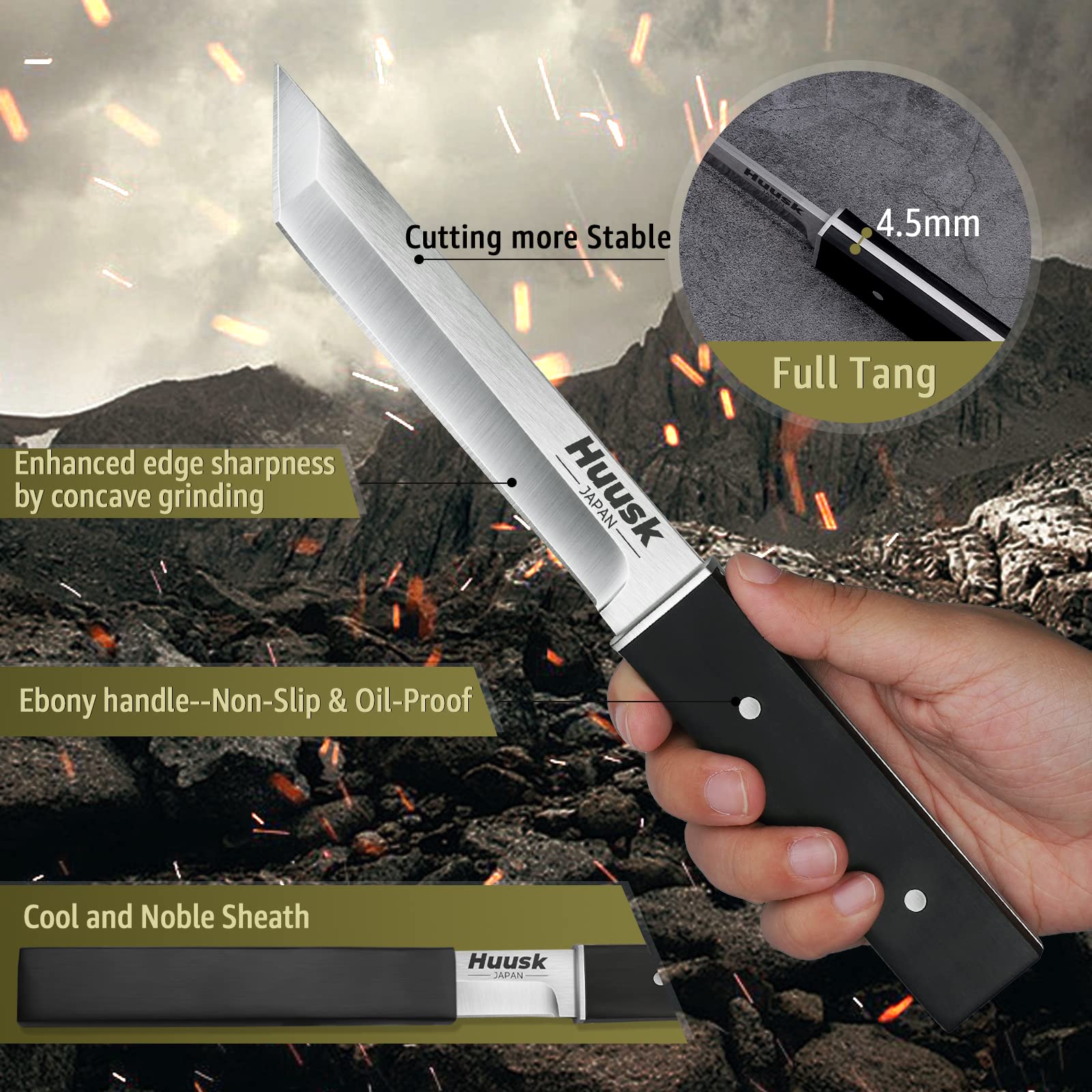 Huusk Chef Knives Bundle with Hand Forged Meat and Vegetable Knife, Outdoor Camping Cooking Knife with Leather Sheath and Gift Box