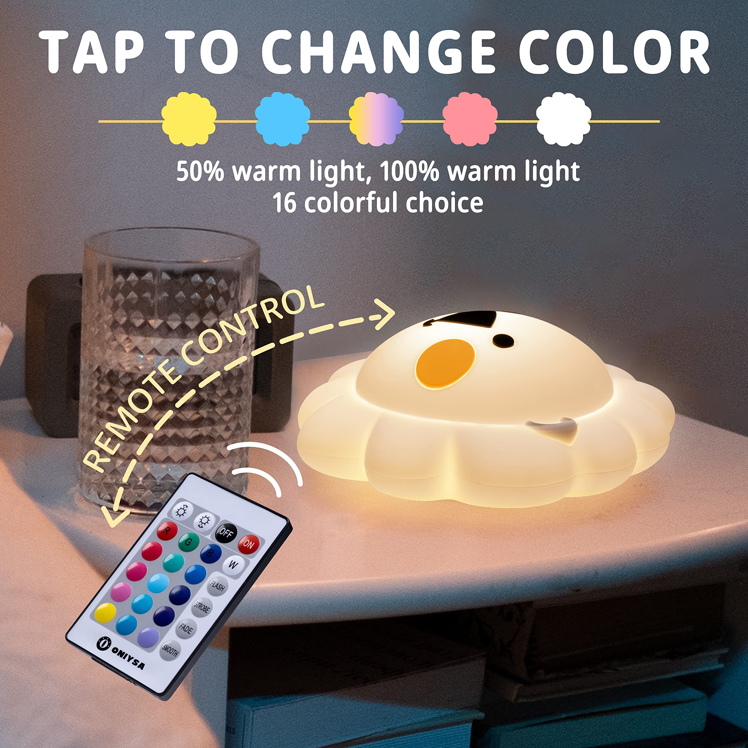 Kids Lamps for Bedroom with USB Charging Remote Control, Night Light for Babies 17 LED Lights, Dimmable Kids Night Lights for Bedroom 3 Light Modes, Silicone Cute LED Nursery Night Lights for Kids