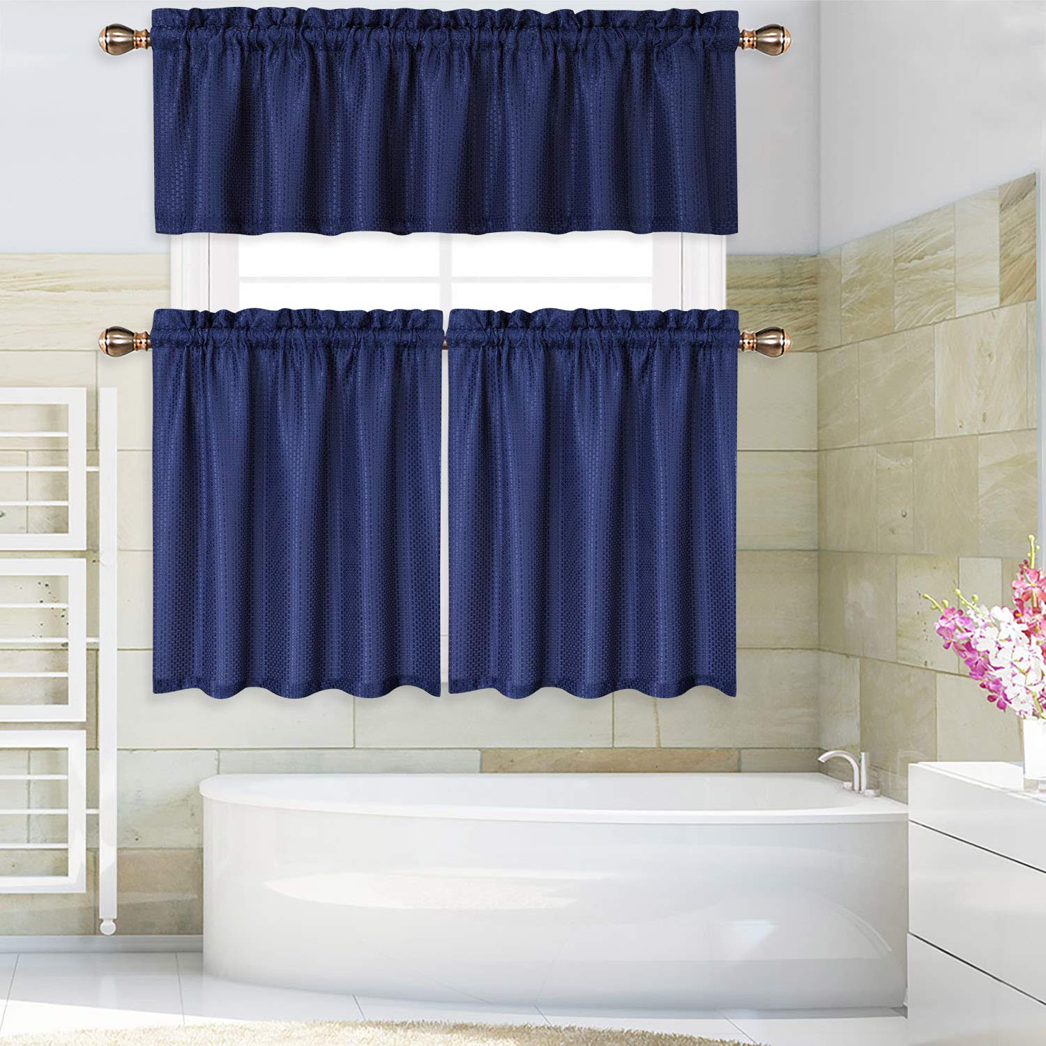 Haperlare Waffle Weave Textured Valance Curtains for Kitchen, Water Resistant Fabric Valance Curtains for Bathroom Rod Pocket Kitchen Cafe Curtains, 60" x 15", Sage, One Panel