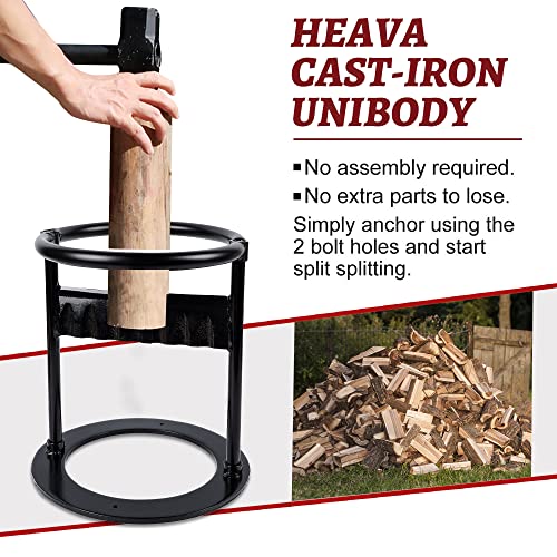 Lulu Home Hand Kindling Splitter, Cast Iron Firewood Splitting Kindling Chopper, Manual Log Wood Cutter on The Ground for Fireplace/Bonfire/Barbecue, 11.8" Dia X 13.7" H