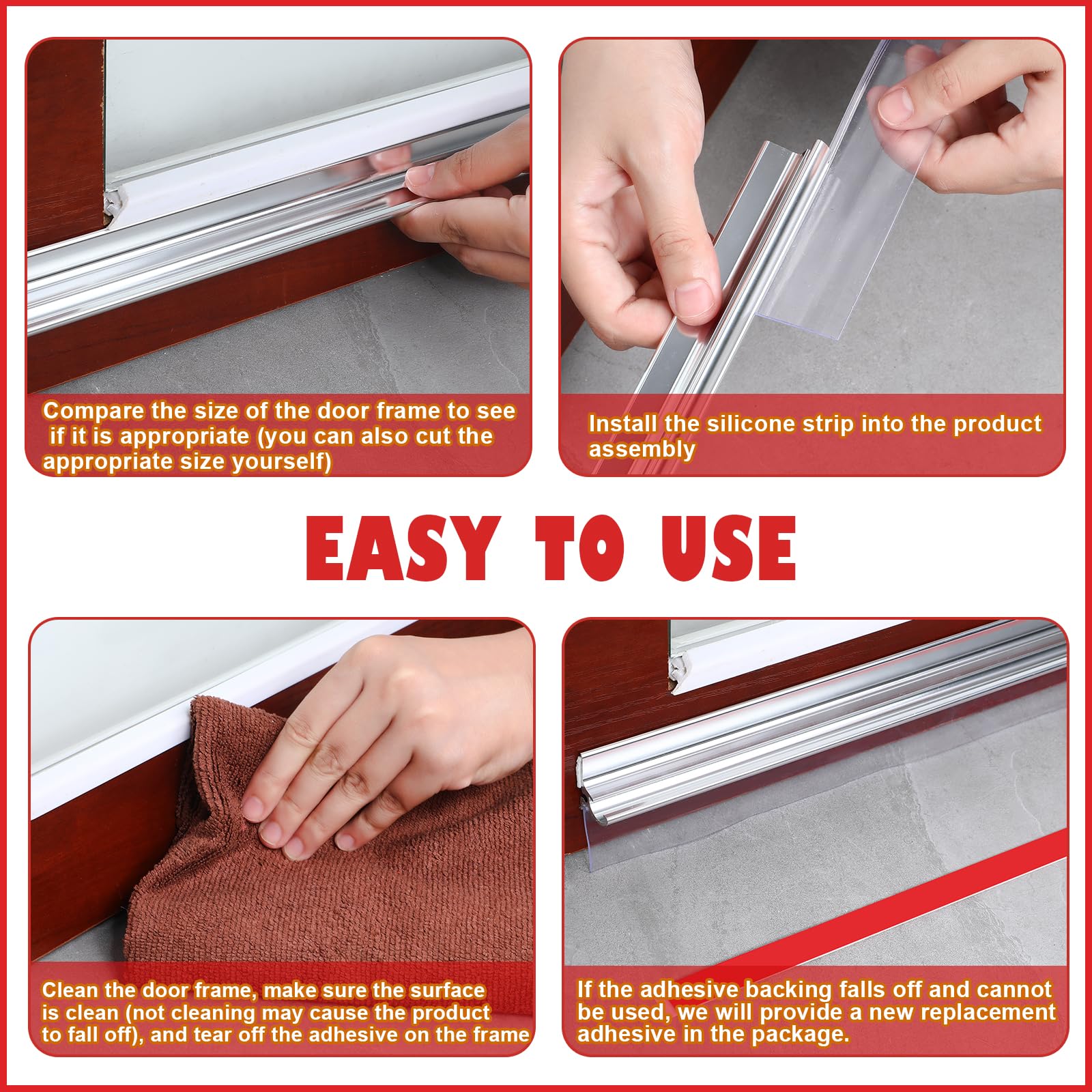 PRERUICHI 25" Chrome Framed Shower Door Replacement Drip Rail with Shower Door Bottom Sweep and 2 Applied Mounting Tape (25inch)