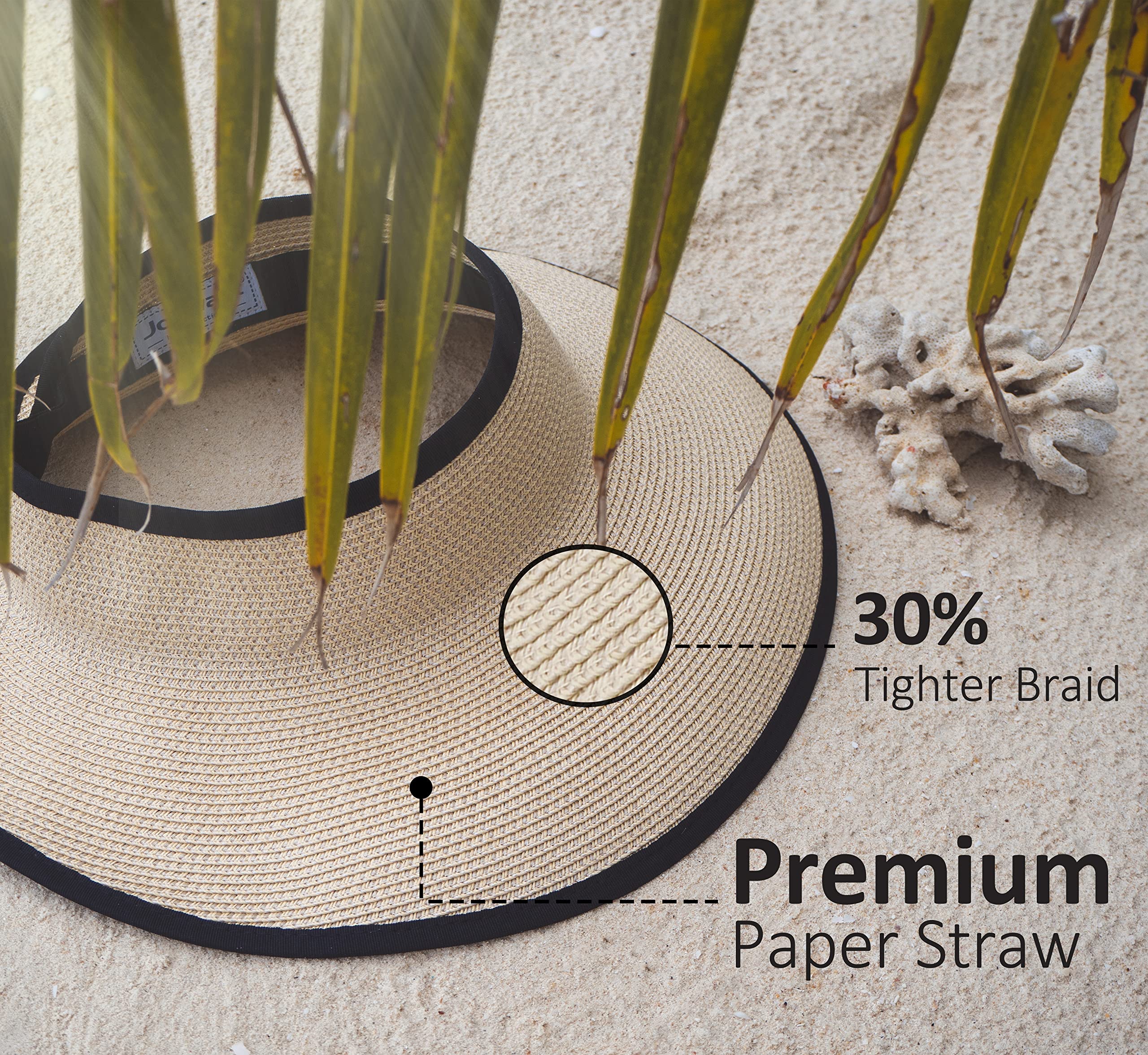 Joywant Straw Sun Visor Hats for Women-Roll Up Summer Golf Visors Cap UPF 50+ Premium Straw Brown