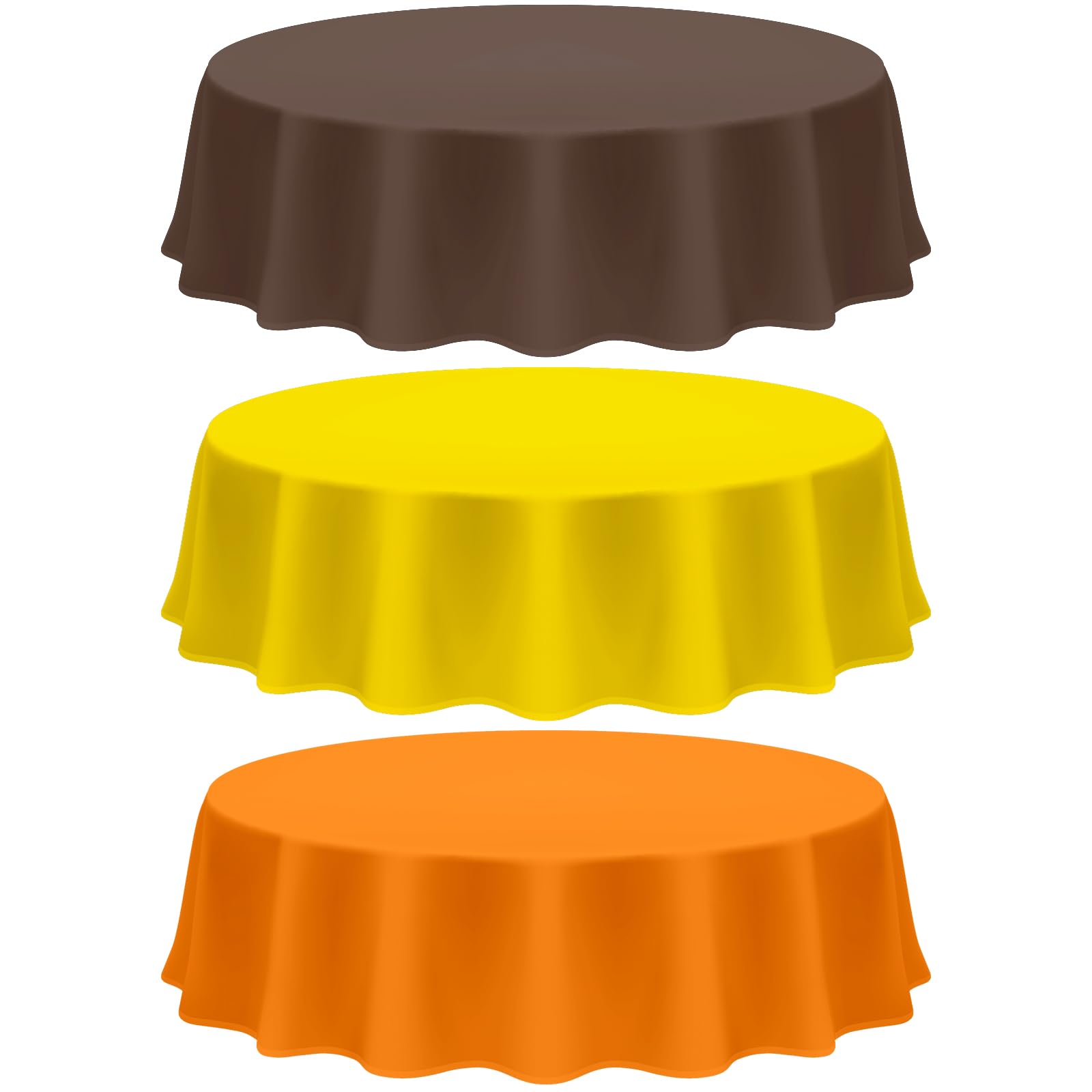Patelai 12 Pcs Fall Plastic Round Tablecloth Disposable Autumn Table Cover 84 Inch Plastic Circular Tablecloths for Thanksgiving Day Harvest Birthday Party Decoration (Orange,Yellow,Brown)