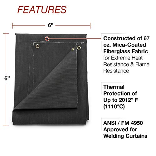 Lincoln Electric Heavy Duty/High Temperature Welding Blanket - 6’ x 6’ - 2012°F Temperature Rating - 67 oz. Mica-Coated Fiberglass Fabric - Black - K3254-1