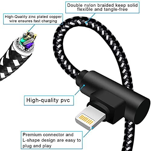 Lightning Cable 6ft (3-Pack), [Apple MFi Certified] Right Angle Braided Nylon Cable for iPhone Chargers, Fast Charging Cord Compatible with iPhone 14/13/12/11 Pro Max/XS MAX/XR/XS/X etc