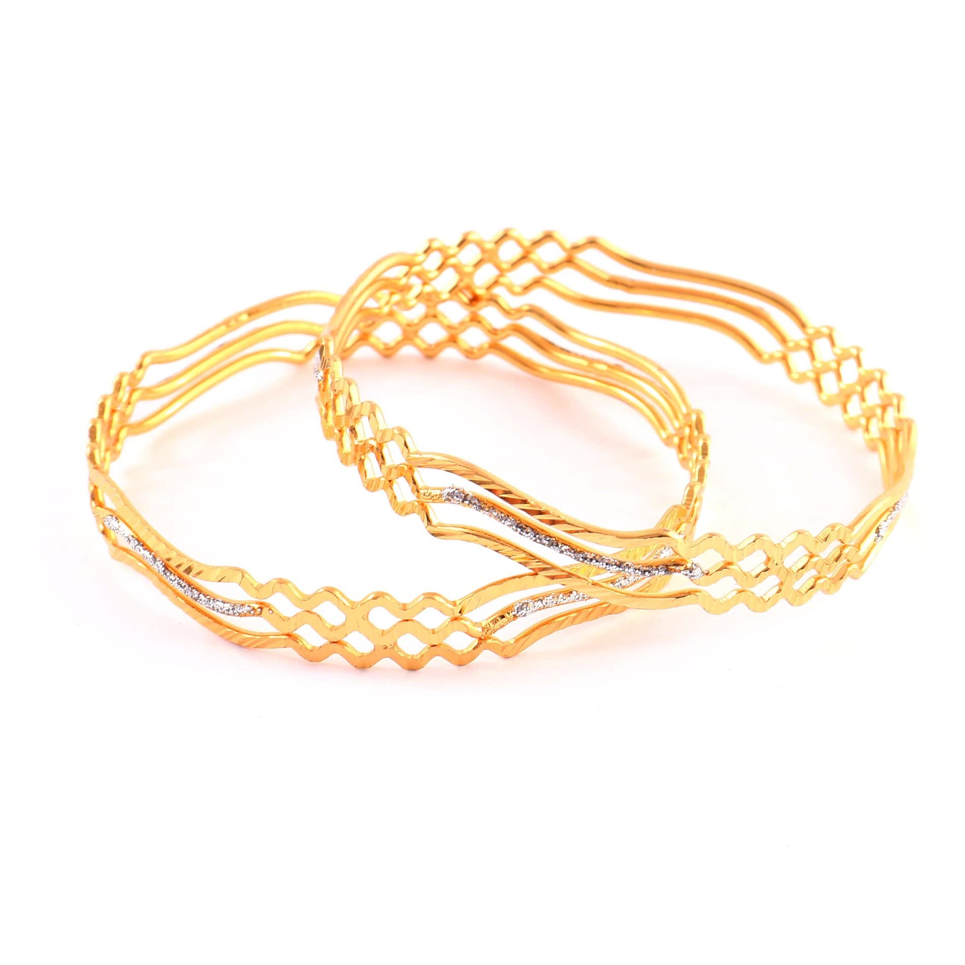 Jewar Mandi Bangles Gold Plated Silver Etching Handmade Work Bracelet Jewelry for Women (Zig Zag Bangles, 2.4) (Zig Zag Bangles, 2.6)