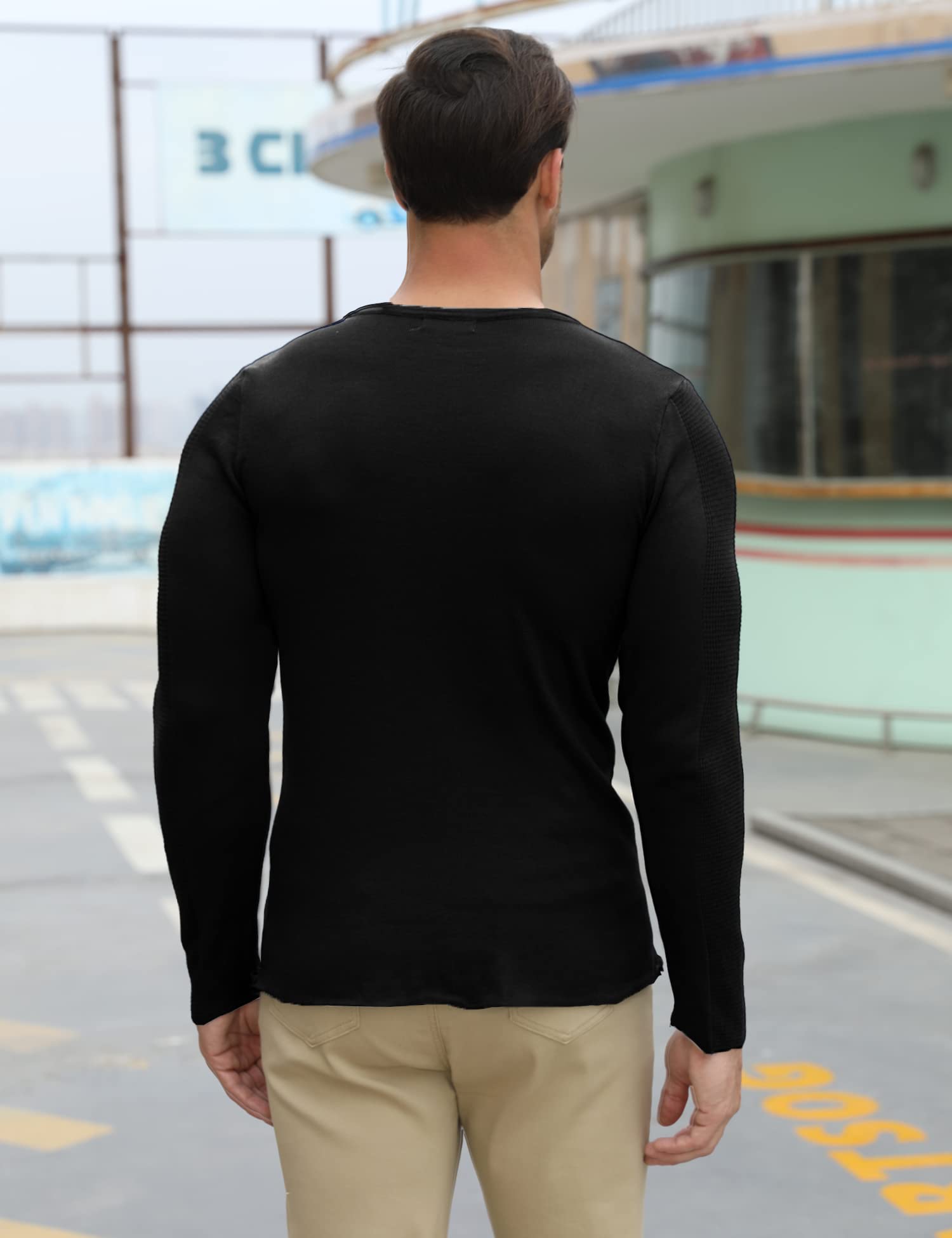 KELLORENA Men's Muscle T Shirts Stretch Long Sleeve Workout Tee Casual Slim Fit Gym Athletic T Shirts for Men Black