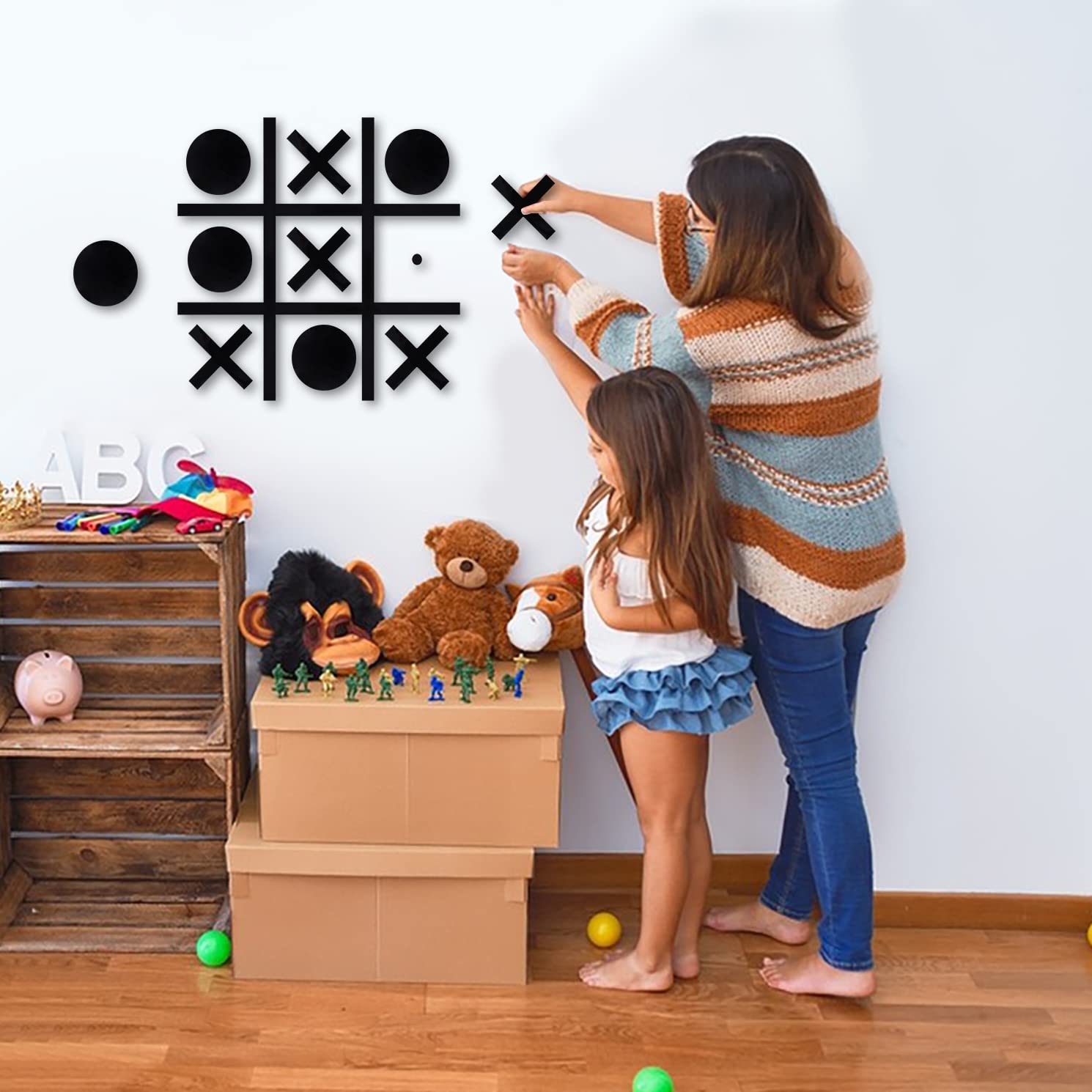 Magnetic Tic Tac Toe Wall-Mount Game, Game Room Decor,Kids&Adults Indoor Party Game,Modern Wall Decals for Kids Room