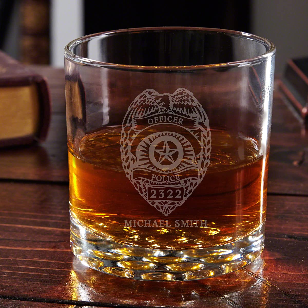 HomeWetBar Personalized Whiskey Glass with Police Badge (Custom Product)