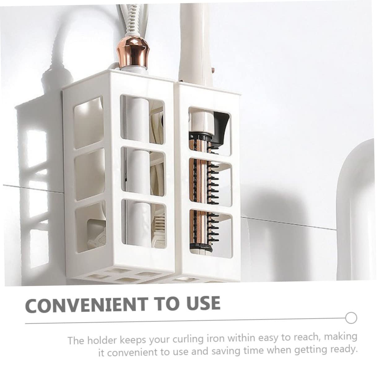 PRETYZOOM 2pcs Curling Iron Storage Box Hair Dryer Holder Wall Mounted Hairdryer Holder for Bathroom Locker Organizer Shelf Curling Steamer Brush Holder No Punching Plastic White