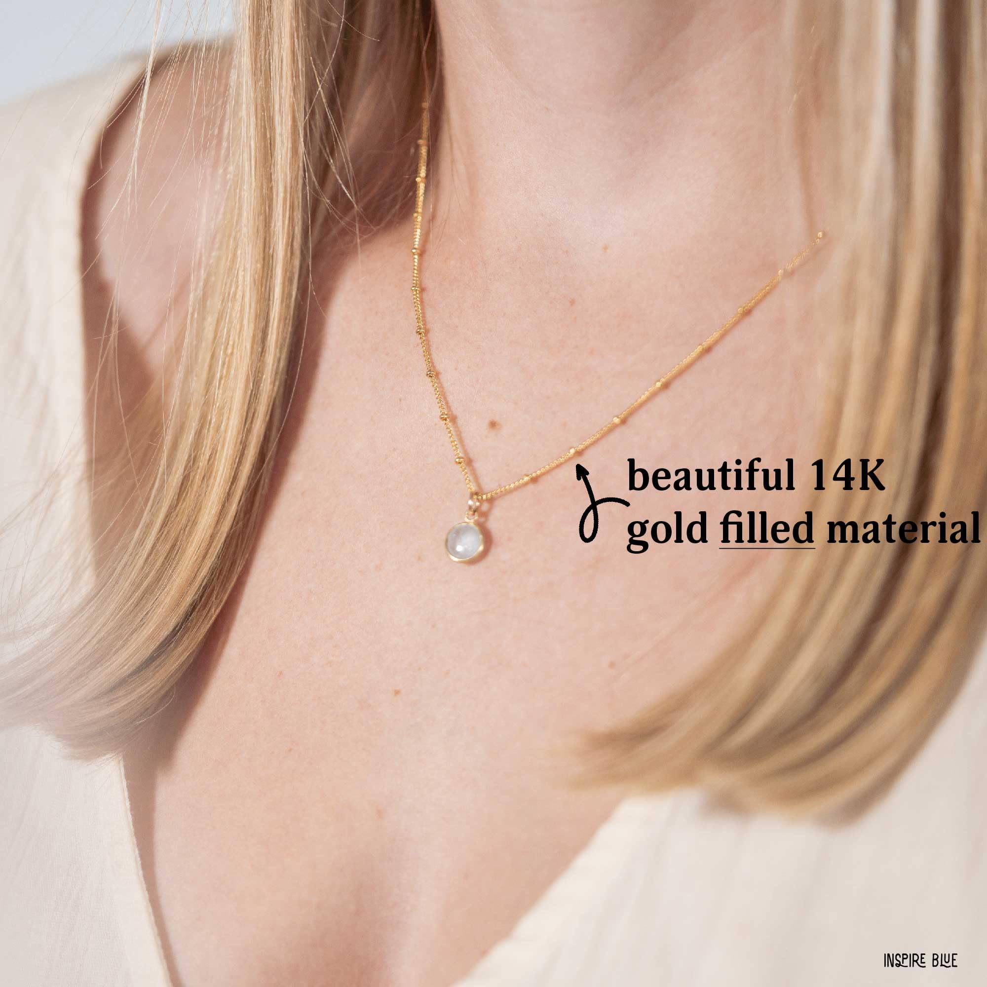 Inspire Blue Natural Aquamarine Gemstone Necklace - Suspended on a Satellite Chain