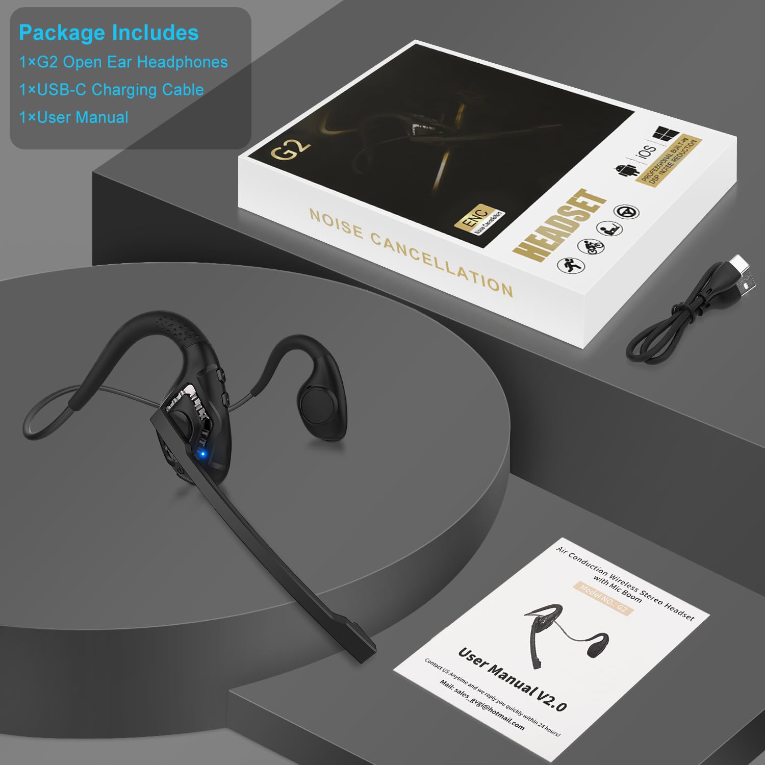 iDIGMALL Latest Bluetooth 5.3 Headset w/ CVC8.0 Noise Cancel Mic Boom, Open-Ear Air Conduction Wireless Stereo Headphones, All Day Comfortable Fit for Office Riding Driving Running Student Learningā¦