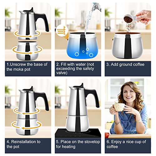 Italian coffee maker moka pot:espresso maker Stovetop Espresso Maker, Stainless Steel Moka Pot Percolator Coffee Pot Expresso coffee Brewer Classic Coffee Maker for Home & Camping, 4 Cup / 6.7oz