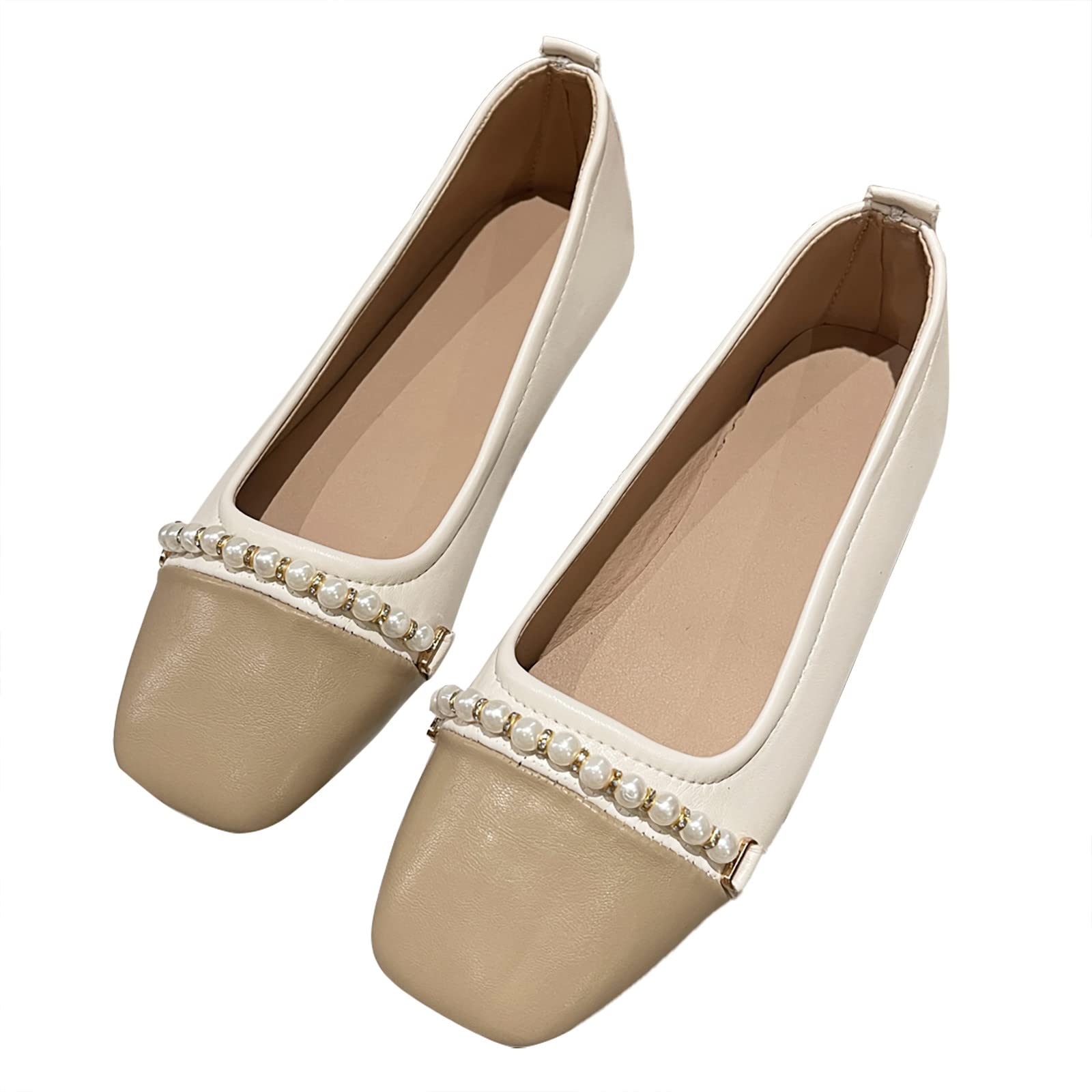Leisure Women's Four Seasons Low Heeled Non Slip Square Toe Pearl Decoration Breathable Casual Shoes for Men Comfortable