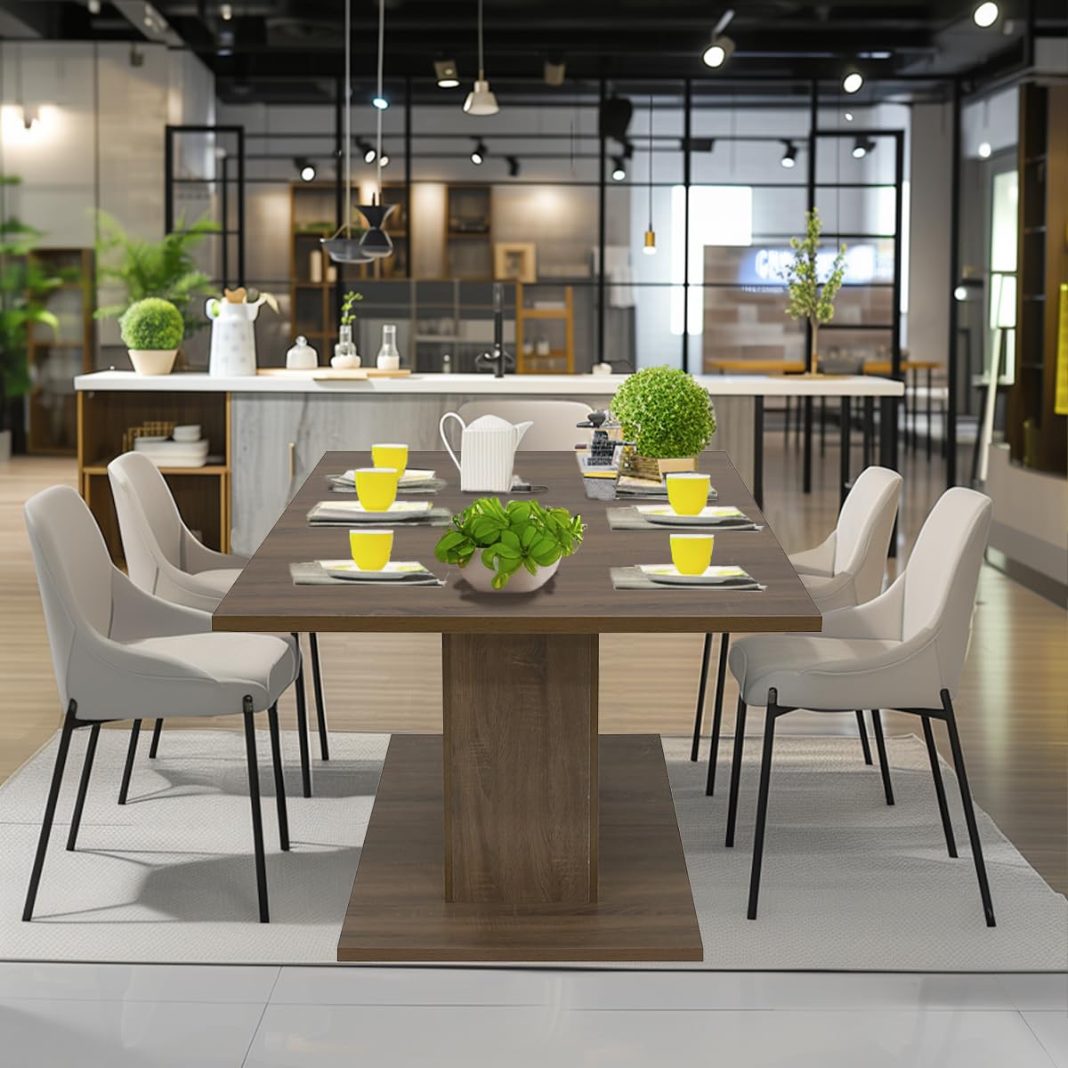 Homy Casa High Gloss Extendable Dining Table Wooden Dining Room Table 63.1" - 80" Saving Spaces for Kitchen Restaurant Home Office White Meeting Table, for 4-8, White (Wood)