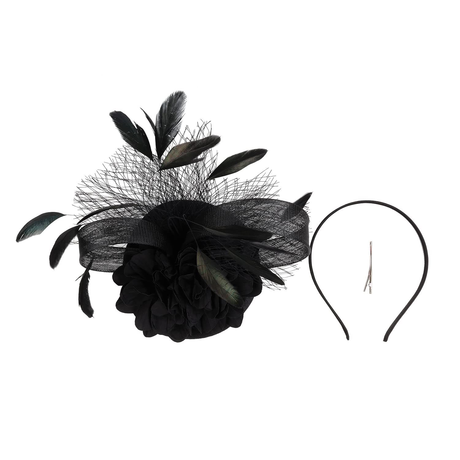 LATIMOON Fascinators for Women Derby Pillbox Hat Cocktail Tea Party Feather Headband