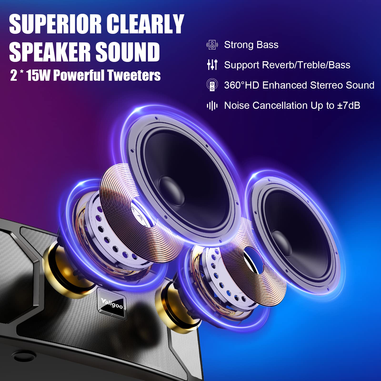 Karaoke Machine for Adults and Kids, with 2 Wireless Microphones, Portable Bluetooth PA Speaker System with LED Lights & Reverb/Treble Adjust, Echo & Vocal Cut, Best for Home Party, Wedding, Christmas