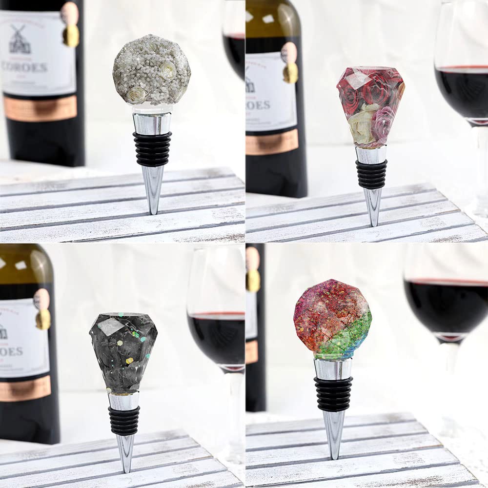 JOFAVIU 10 Pcs Resin Wine Bottle Stoppers Molds Set Accessories, Wine Stopper for Silicone Molds Epoxy Resin, Stopper Epoxy Resin Silicone Molds Set Kits (10 Metal Stoppers)