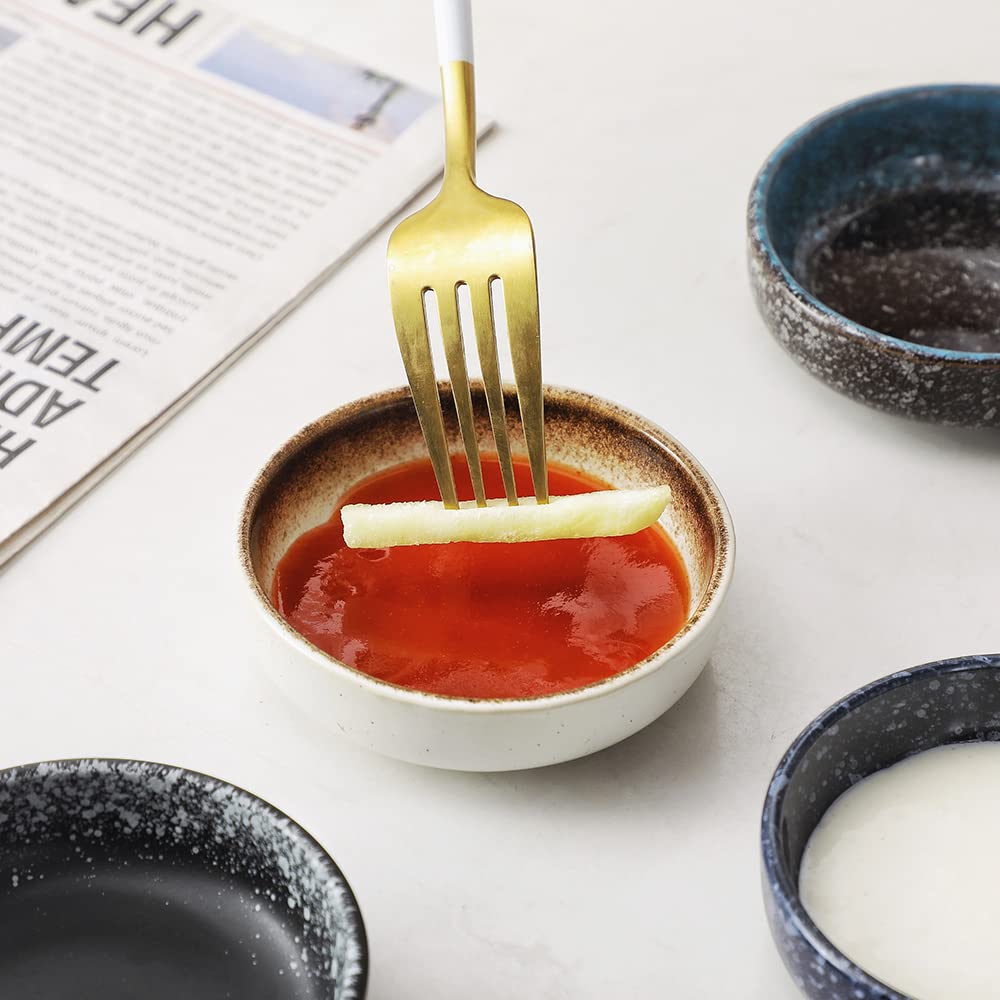 JuneCat 3.3 Inch Soy Sauce Dish Dipping Bowls 2.5oz Side Dishes Small Appetizer Pinch Bowls Set of 6