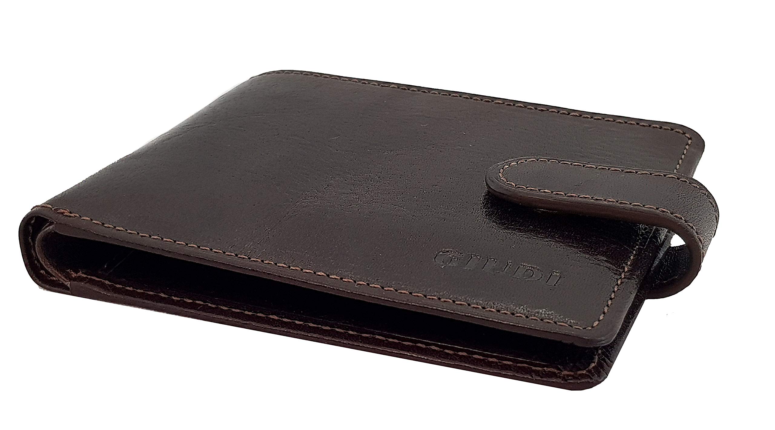 Giudi Splendid Slimfold Men's Wallet Made in Italy - Beautiful Smooth Genuine Leather - 2 Cash Pockets - 8 Card Holder - Button Snap Closure - Superb Present for Male