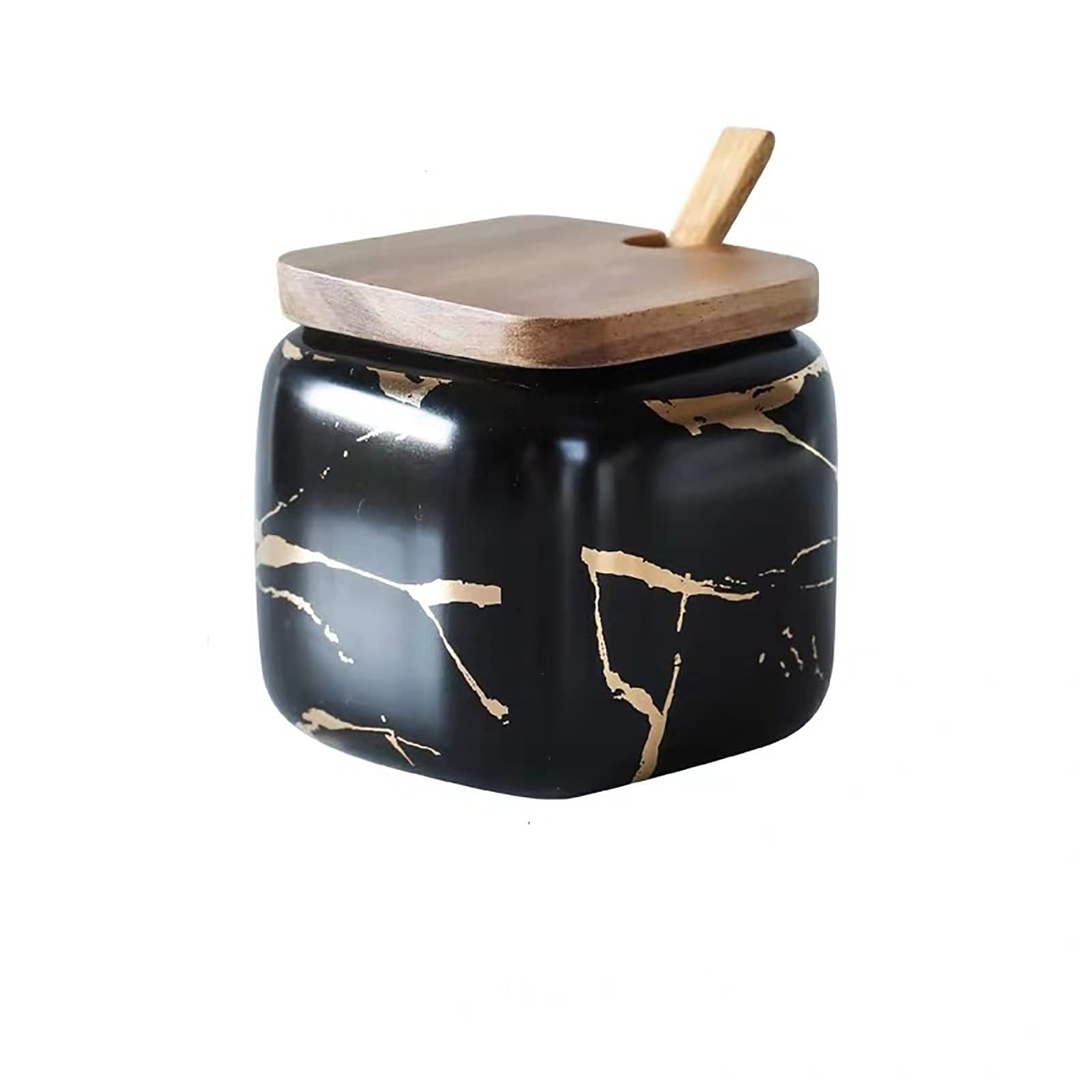 KIDYBELL Ceramic Spice Jars Porcelain Condiment Jars Set Marble Ceramic Seasoning Box 3pcs Condiment Pots for salt, sugar, pepper Kitchen Ceramic Seasoning Condiment Jar Set Black
