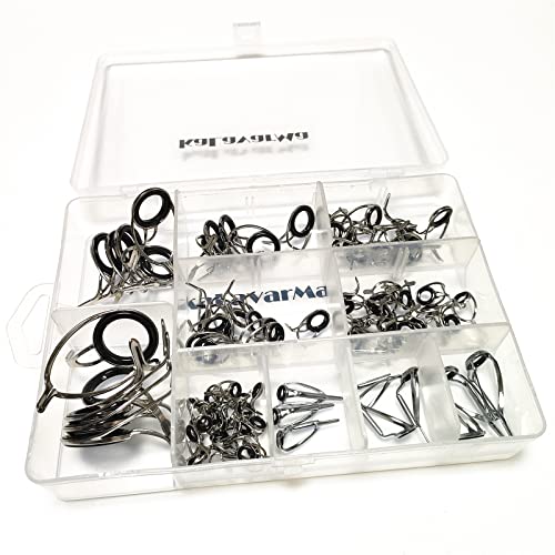 Kalavarma Fishing Rod Repair Kit Mixed Size Double Leg Ceramics Stainless Steel Guide Casting Rod Guides 65pcs (White, A)